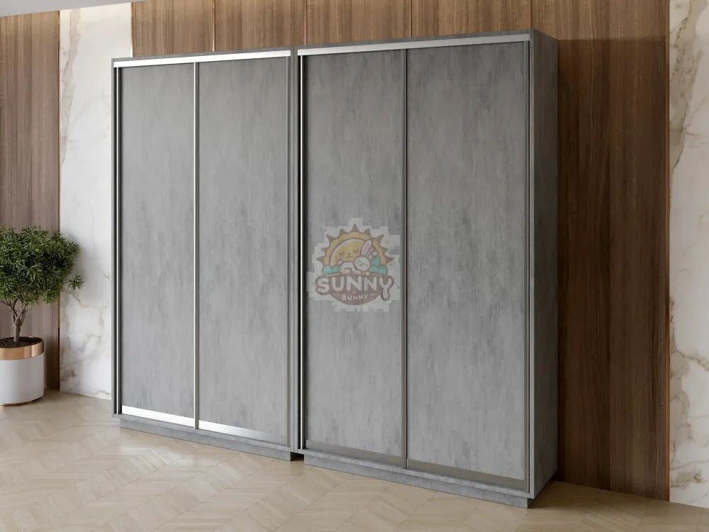 Шкаф купе Вилли 4-х дверный ЛДСП (2+2), профиль серебро 280 см х 220 см х 60 см (Бетон)