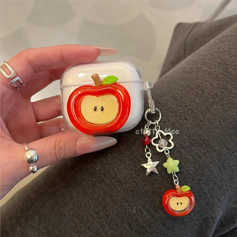 Милый чехол для наушников Apple с фруктами для Apple Airpods 4 3 Pro 2 1, защитный чехол для беспроводной Bluetooth-гарнитуры с брелоком Apple