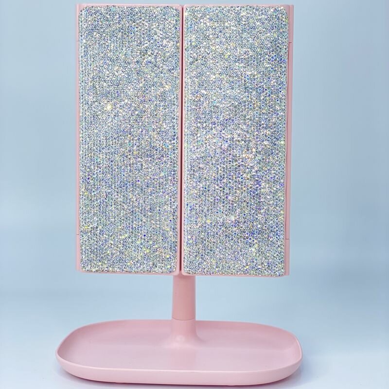 Зеркало для макияжа с LED-подсветкой и стразами, со стойкой, съемное и складное, двустороннее с подсветкой, два в одном, высококачественное настольное зеркало для интернет-знаменитостей