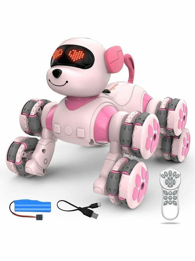 Интерактивный робот-собака для девочек (3-12 лет), пульт 2.4G, искусственный интеллект, голосовое управление. Замечательный подарок на день рождения (умная игрушка) розовый11