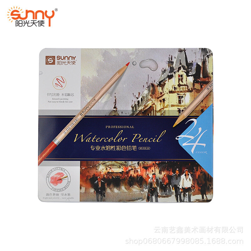 Солнечный ангел 24 цвета масляные цветные карандаши с толстым грифелем, натуральное дерево, секретный сад, для рисования и каракулей в жестяной коробке