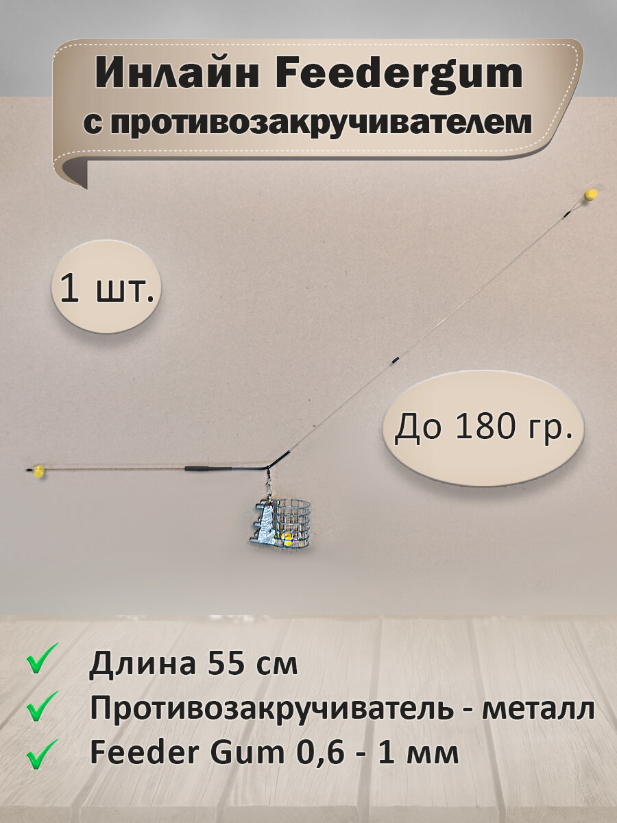 Инлайн Feedergum с противозакручивателем/Фидерная снасть/Рыболовный монтаж