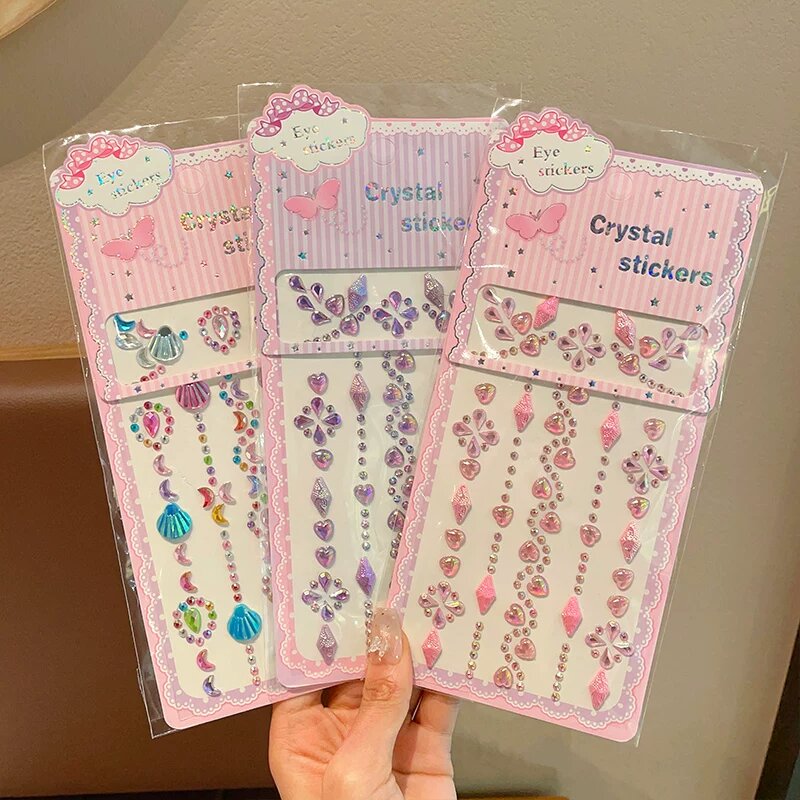 Детские наклейки с алмазами для лица, наклейки для сценического макияжа для девочек, наклейки для рисования на лице для