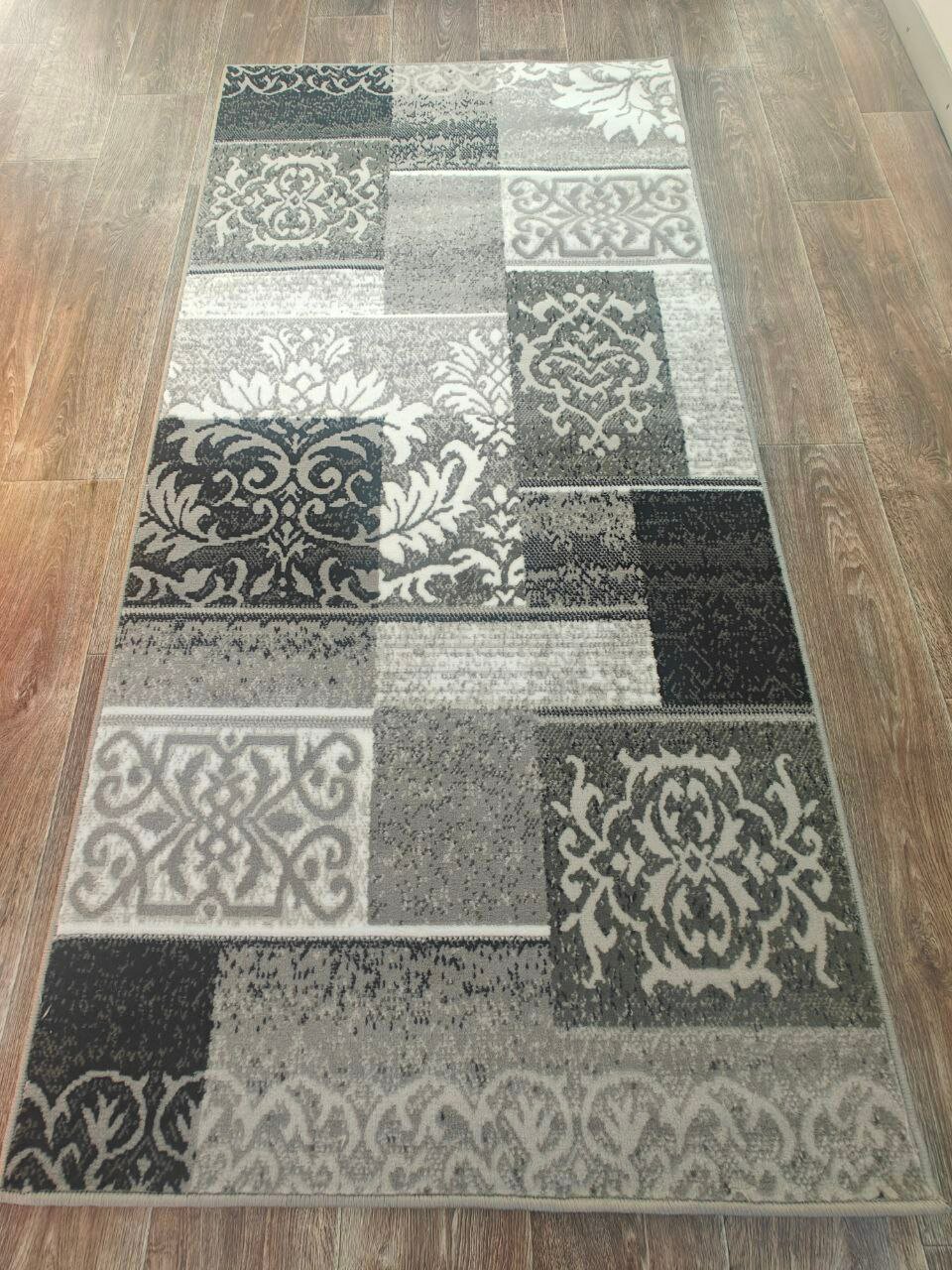 Ковер на пол серый прямой с нанесением латекса противоскользящий размер 100 на 200 прикроватный 1 на 2