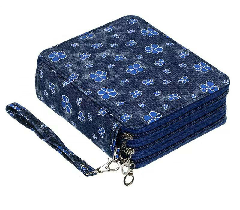 Пенал-сумка "Оксфорд", 127 отделений, для хранения карандашей, джинсовый в цветочек