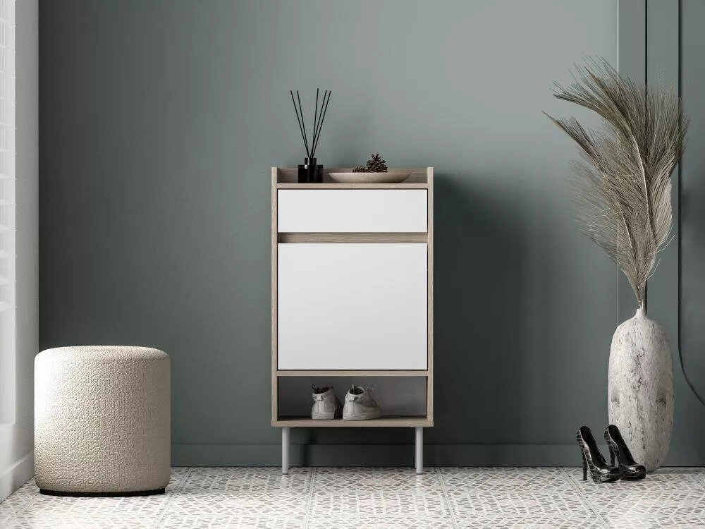 Обувница Джени 04 Белый Снег 8685 BS Дуб Сонома Светлый 3025 PR NEW 50x34x95 см, GOODFORM