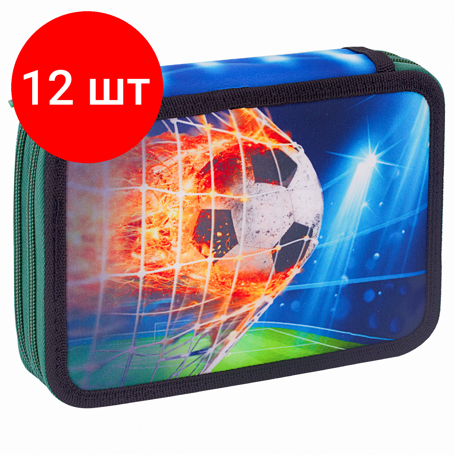 Комплект 12 шт, Пенал BRAUBERG, 2 отделения, полиэстер, 21х14 см, "Fire football", 270322