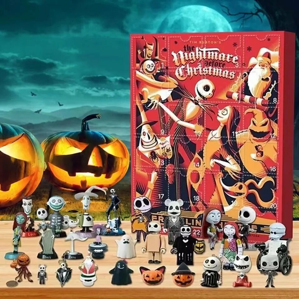 Адвент календарь с 24 сюрпризами "Кошмар перед Рождеством" праздничный декор и тематический подарок для детей и взрослых, создающий атмосферу волшебства