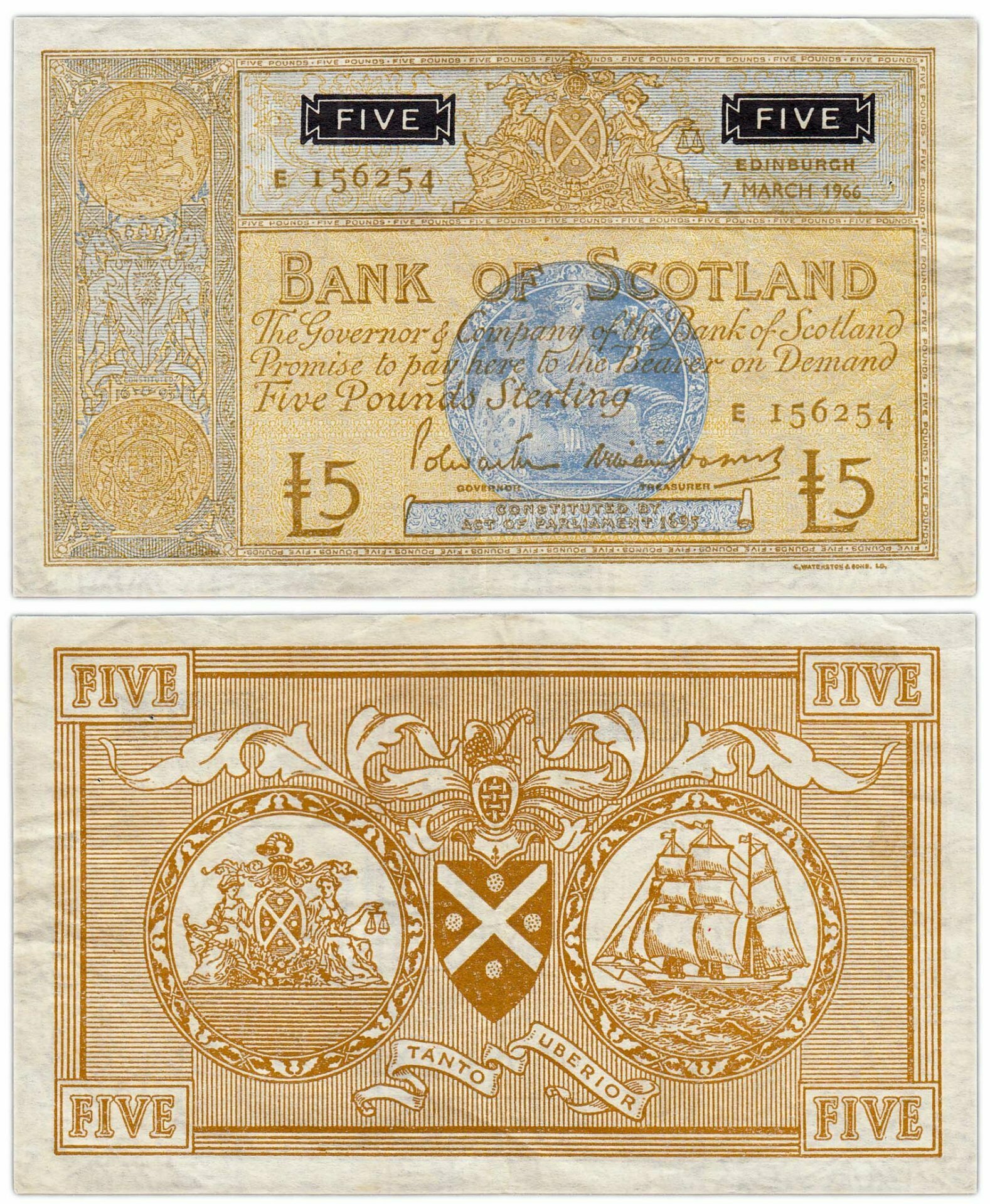 Шотландия 5 фунтов 1961 1966 Pick 106b Bank of Scotland