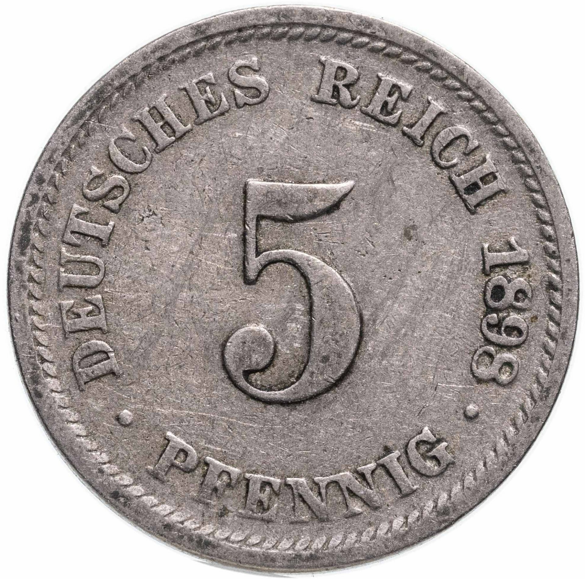 Германия 5 пфеннигов pfennig 1898, знак монетного двора: "D" - Мюнхен, Мельхиор медь-никель, в сохранности VF