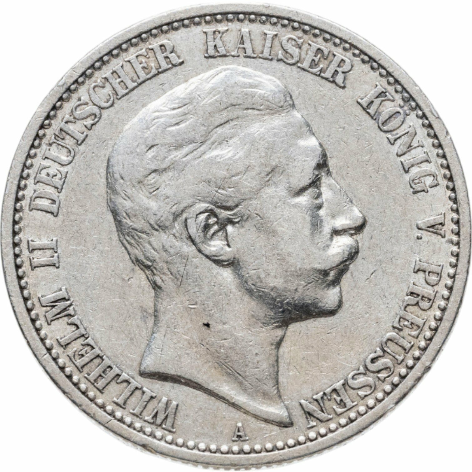 Германская Империя, Пруссия 2 марки mark 1902 с портретом Вильгельма II, Серебро 900, в сохранности XF-AU