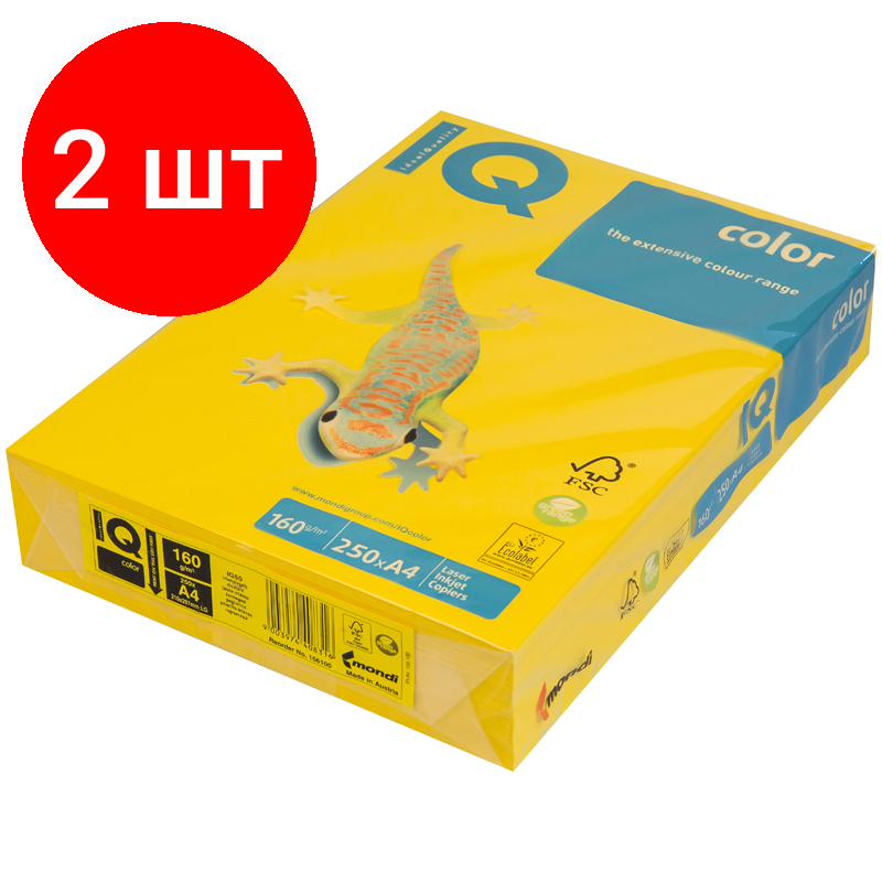 Комплект 2 шт, Бумага IQ "Color intensive" А4, 160г/м2, 250л. (горчичный)