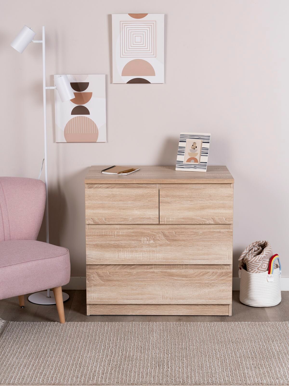 Комод Мальта, 2+2 ящика, с доводчиками, 80х48х76 см, дуб сонома, ГУД лакк