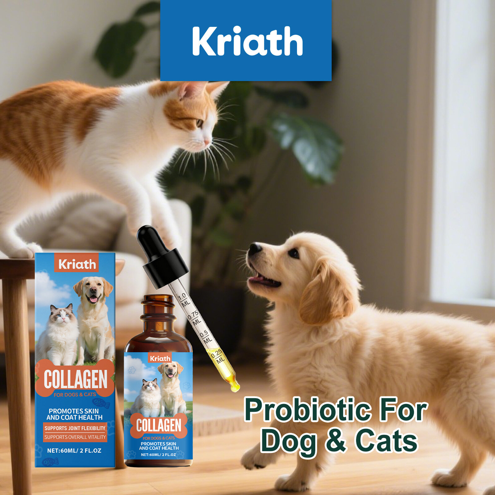 Капли жидкого коллагена для кошек и собак, мягкая формула, ежедневная питательная добавка для животных