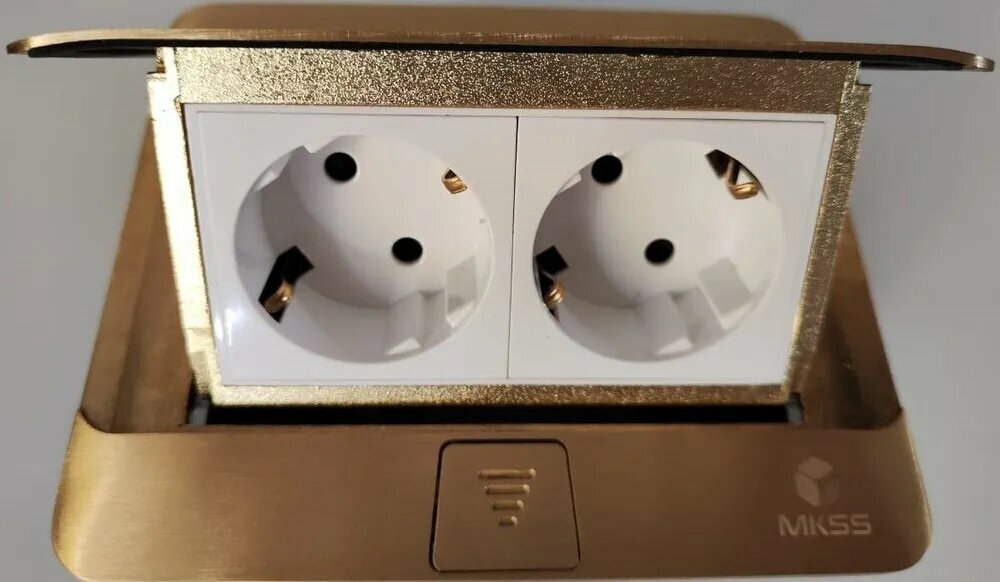 Выдвижная встраиваемая розетка в пол, лючок в пол, 2 розетки EU/ Цвет: Золото