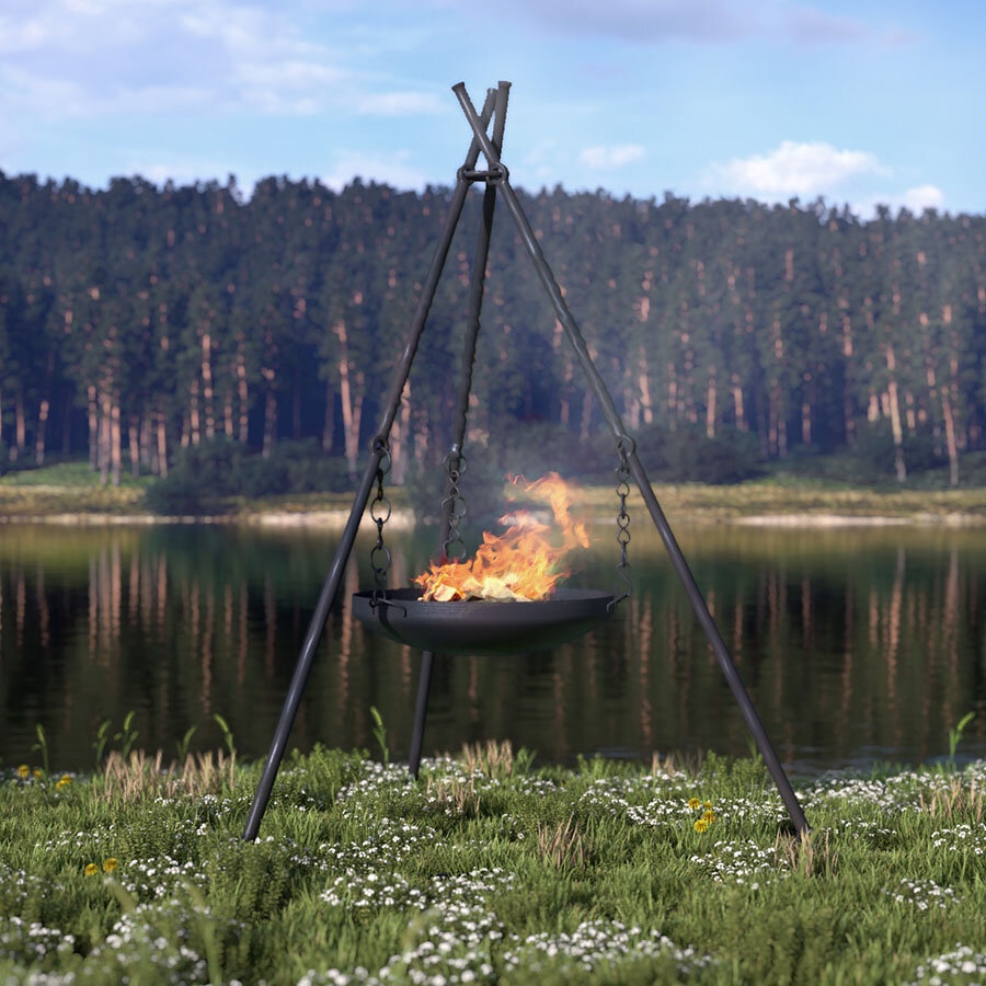 Костровая чаша CONCRETIKA X80 Premium, чугун, круглая, высота треноги 2,8м