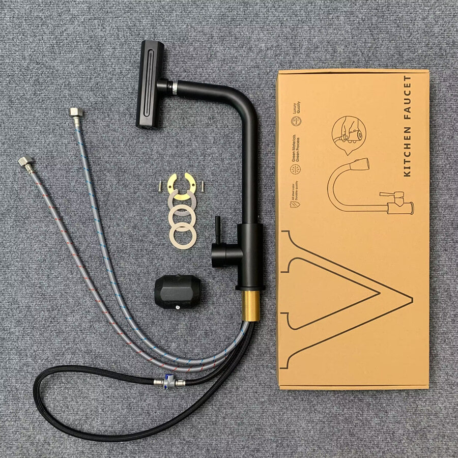 ⭐Кросс-бордерный выдвижной большой изогнутый смеситель из нержавеющей стали для горячей и холодной воды, кухонная раковина, балкон, прачечная, бассейн, двух- или трехступенчатый⭐