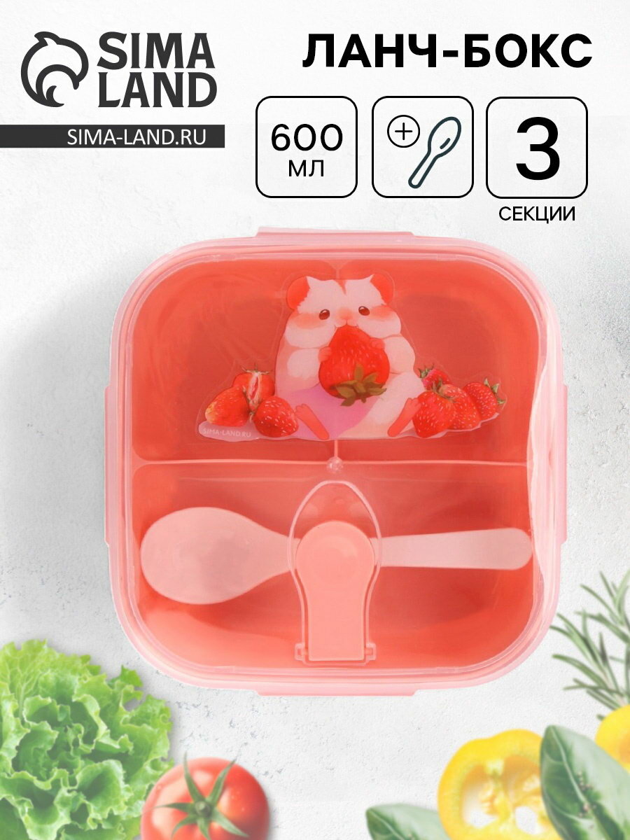Ланч - бокс с клапаном "Хомячок", 3 секции, 14x14x5 см, особенности: герметичный