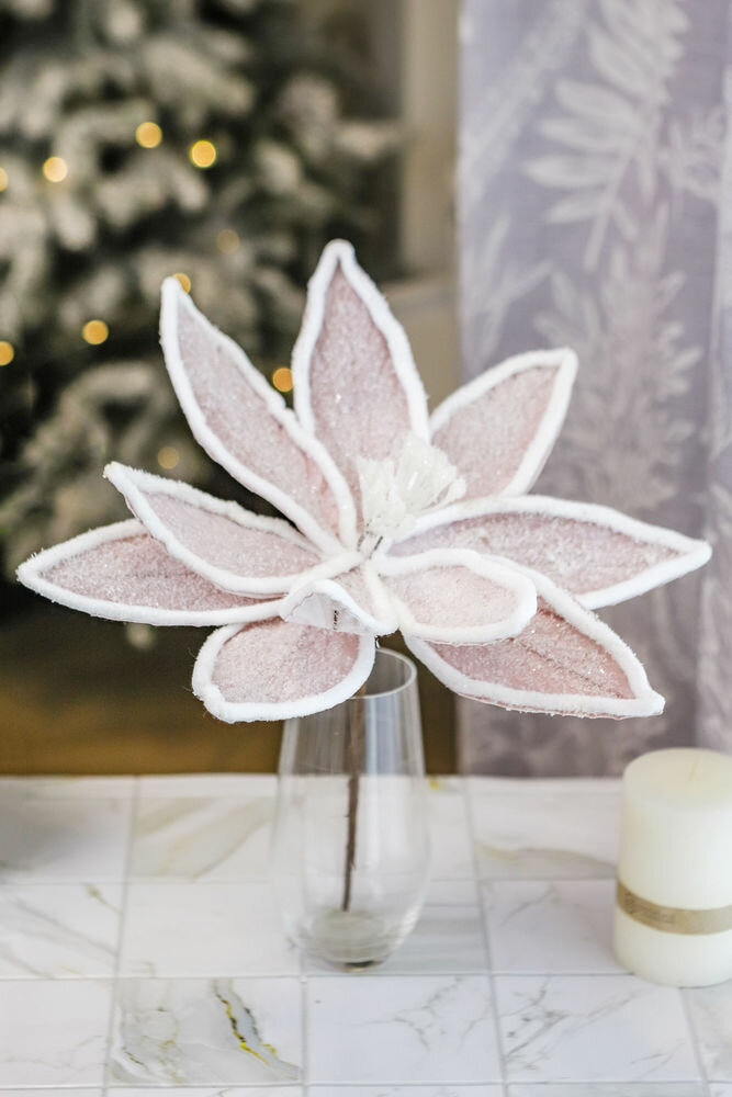 Декоративный цветок пуансеттия 'линди', текстиль, светло-розовая, 30 см, Due Esse Christmas XNA22032761