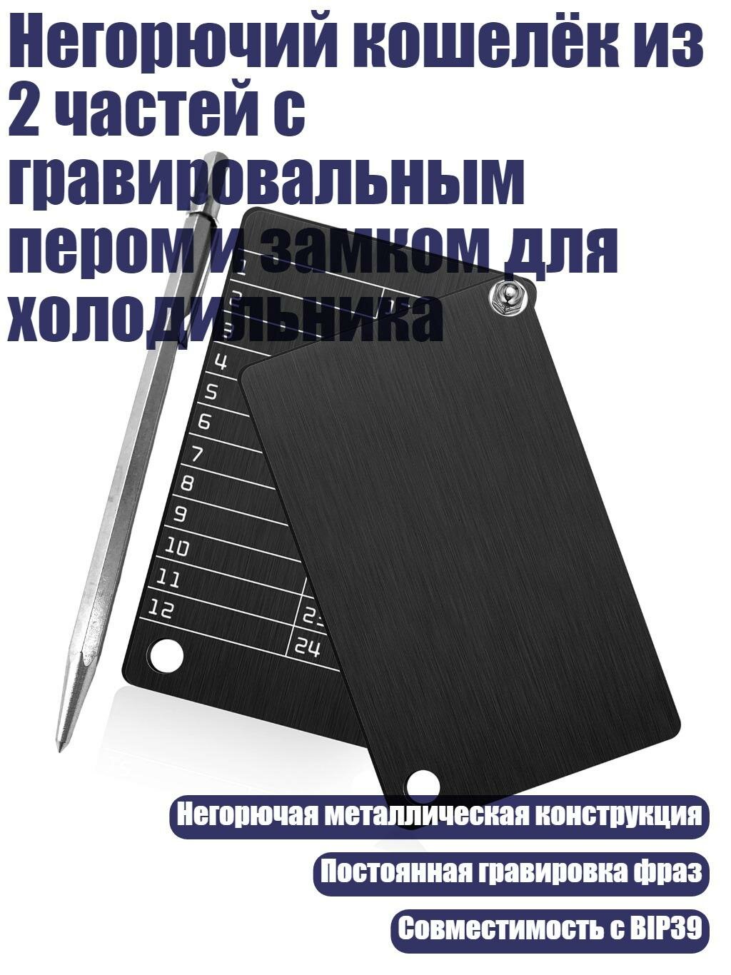 Негорючий кошелёк из 2 частей с гравировальным пером и замком для холодильника