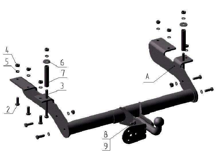 Фаркоп для ГАЗ 2217 (Баргузин), 2310, 2752 (Соболь), 2705, 3221 2010- Тип шара: A. Нагрузки: 1250/75 кг, GAZ-09