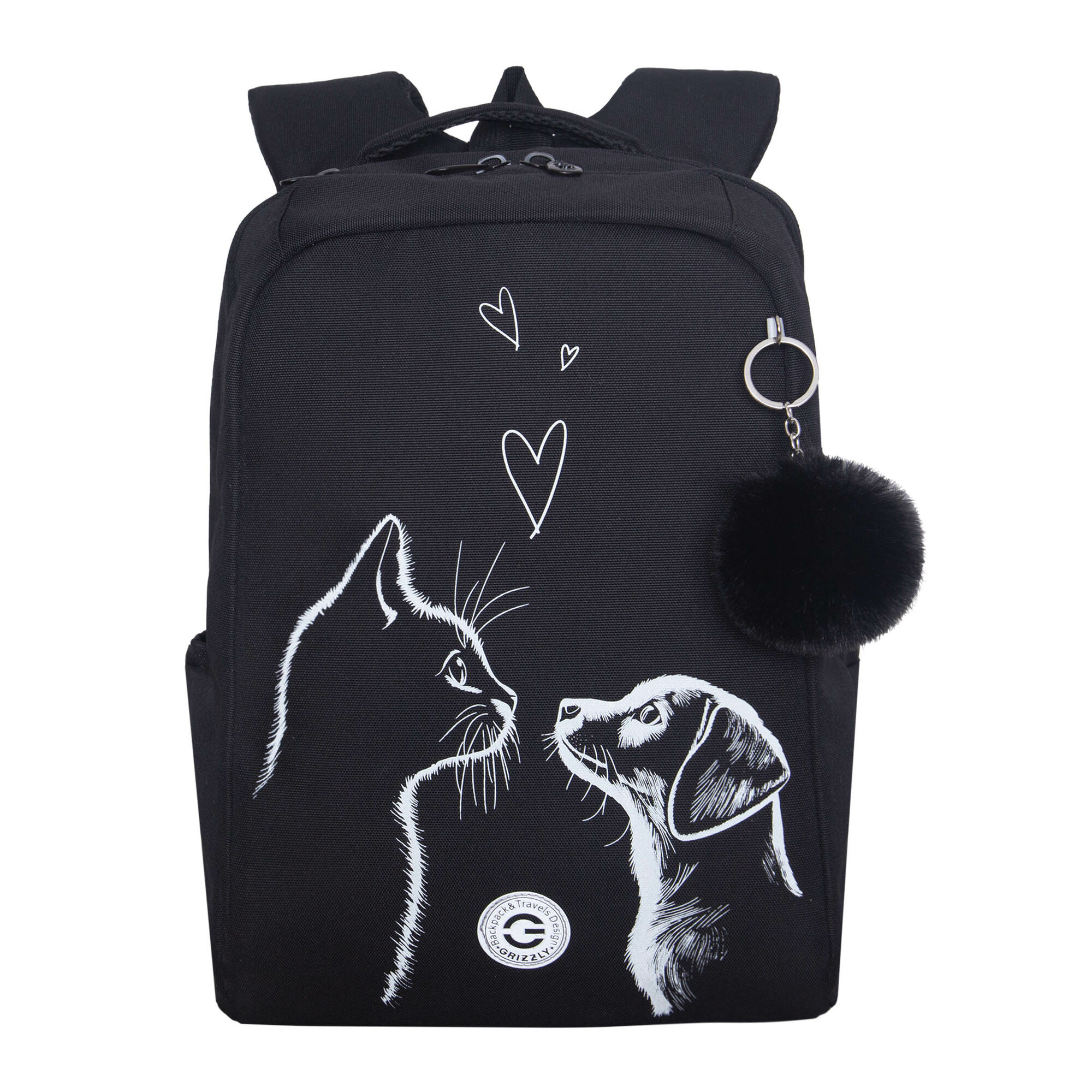 Рюкзак школьный 2отд. Черный-белый 26х39х17см GRIZZLY RG-666-5/2 (жен)