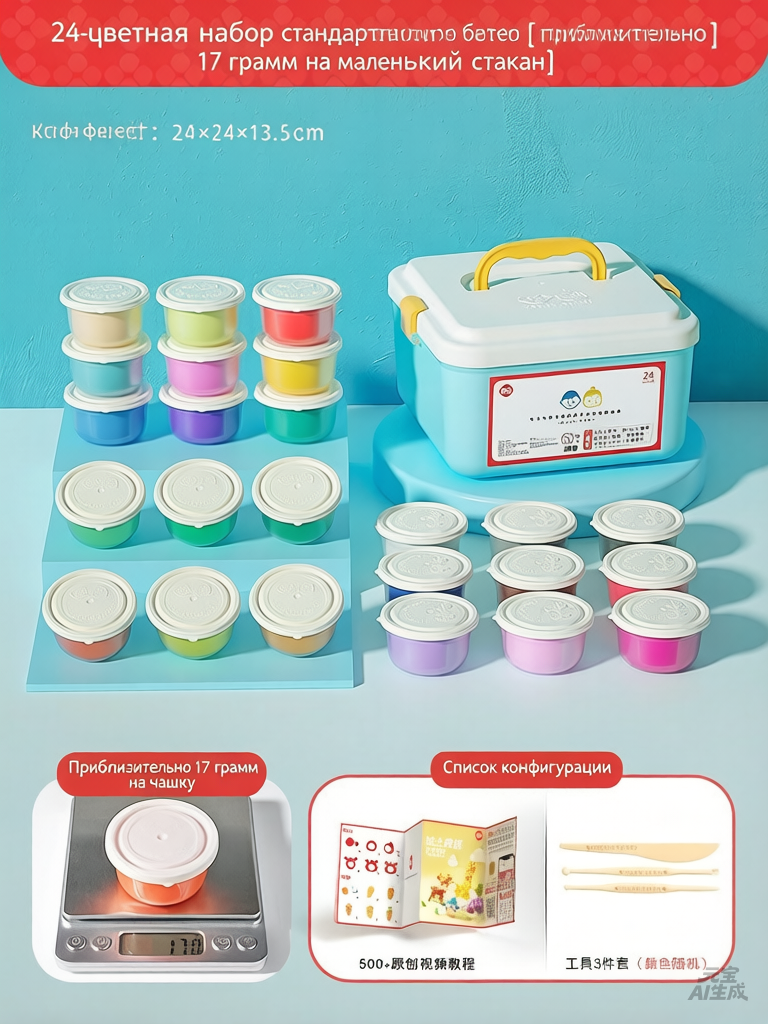 Детская глиняная игрушка ручной работы из цветной глины-24 цвета, 10 г, чашка из голубой глины в большой коробке