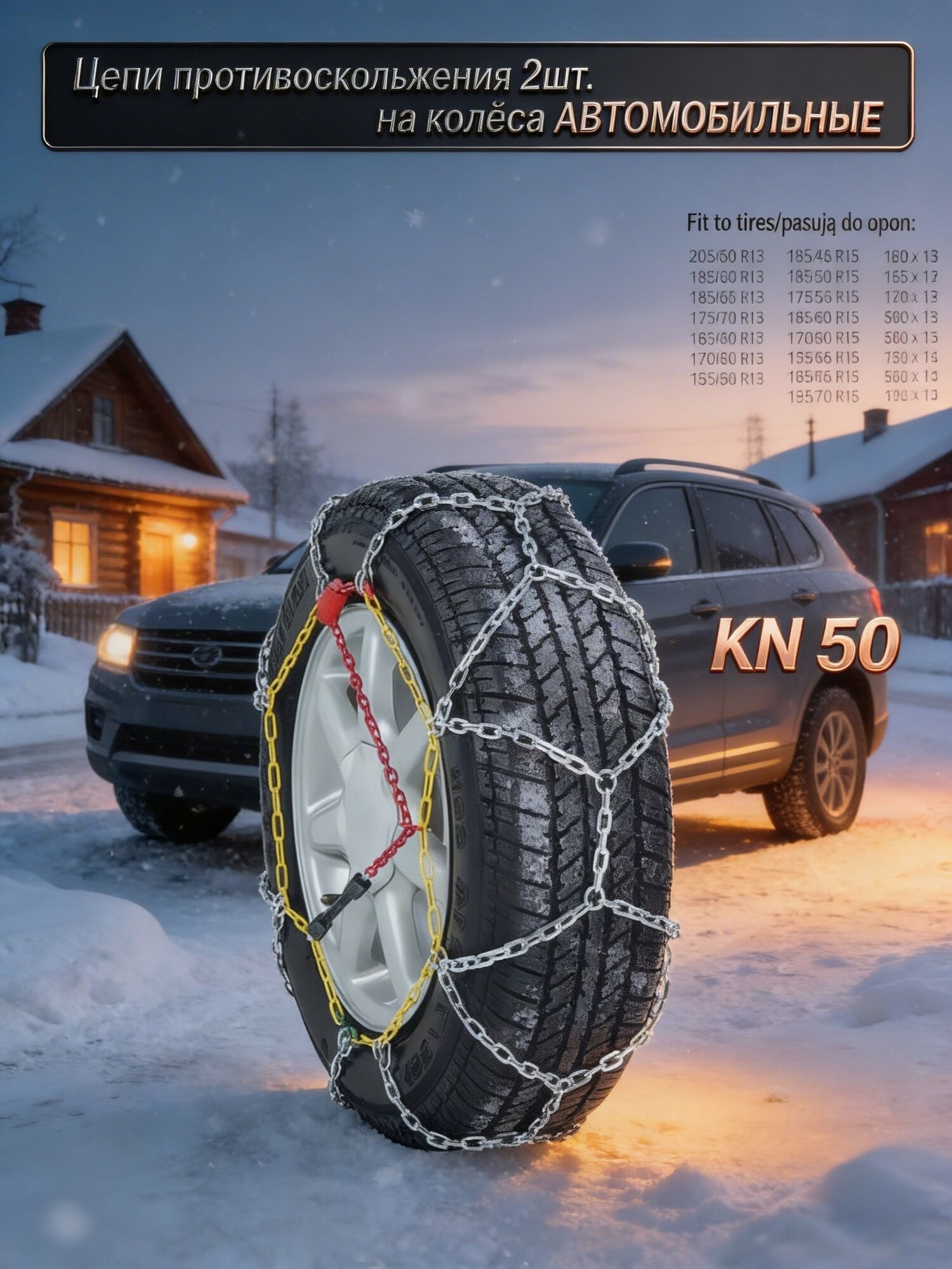 Цепи противоскольжения KN50 2 шт, для колес R13-R15, 50ц — надежное сцепление на скользкой дороге
