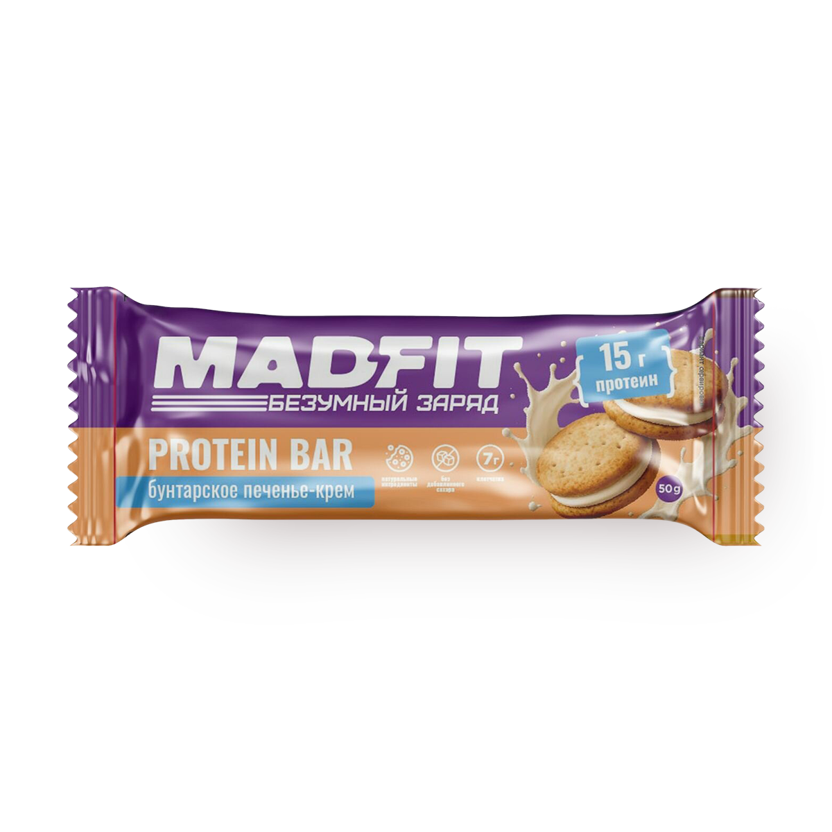 Батончик MADFIT "Печенье-крем", без сахара, 30 г белка в 100 г