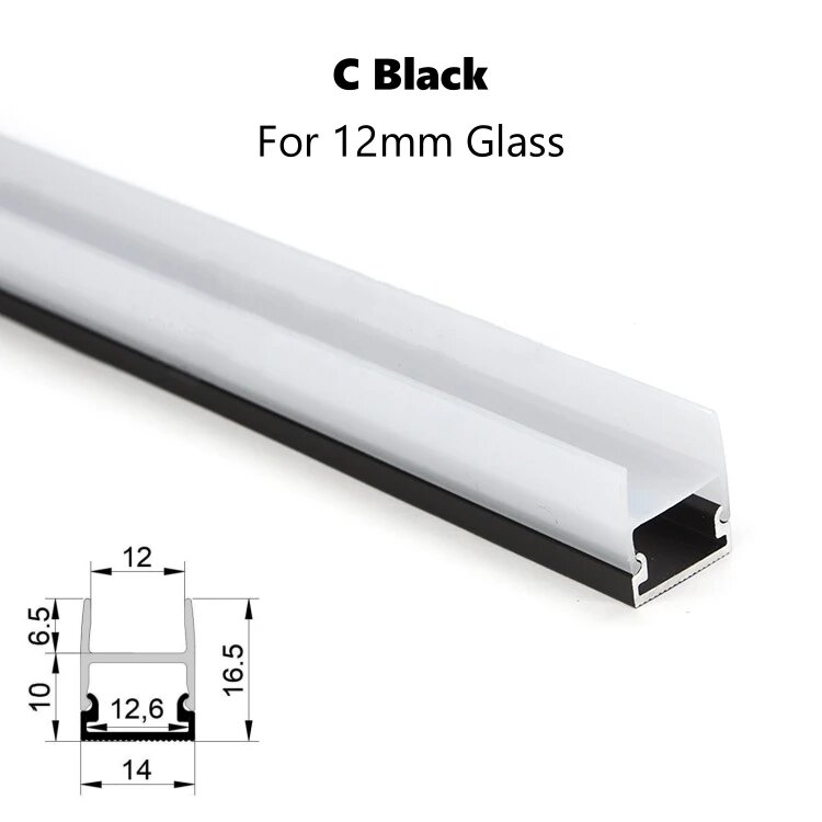 Алюминиевый профиль для светодиодов с стеклянным слоем для подставок из стекла для шкафов толщиной 5 мм, 8 мм, 10 мм, 12 мм, скоб, клипсов, ламп, подсветки, витрин, барных светодиодных лент