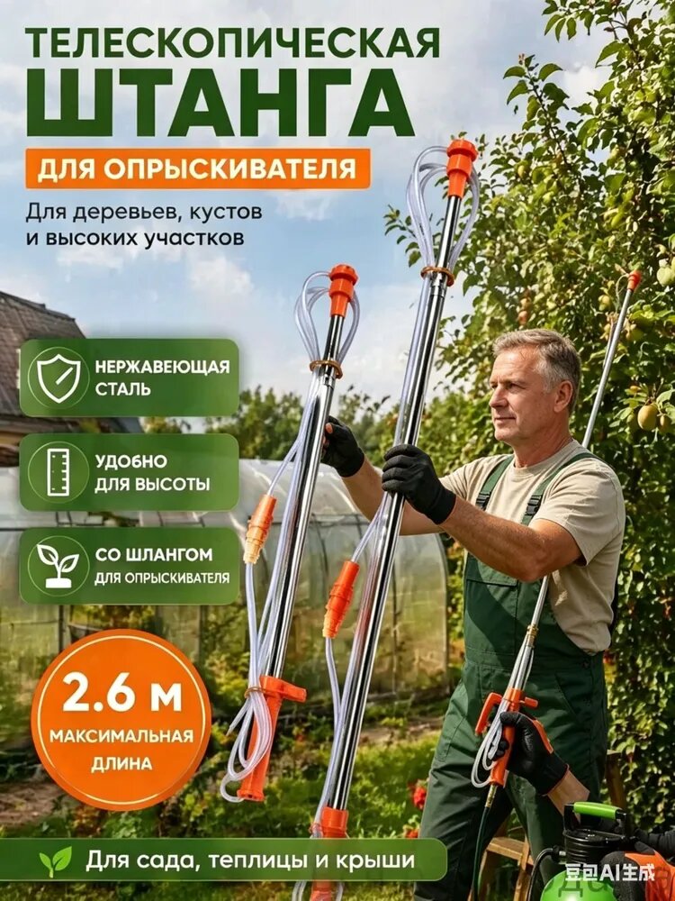 Телескопический стержень для опрыскивателя 0.5-2.6 м, штанга из нержавейки достать до высоких веток
