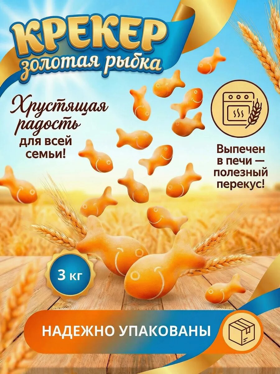 Печенье Яшкино "Золотая рыбка", крекер, без ГМО, срок годности 6 мес, 3кг