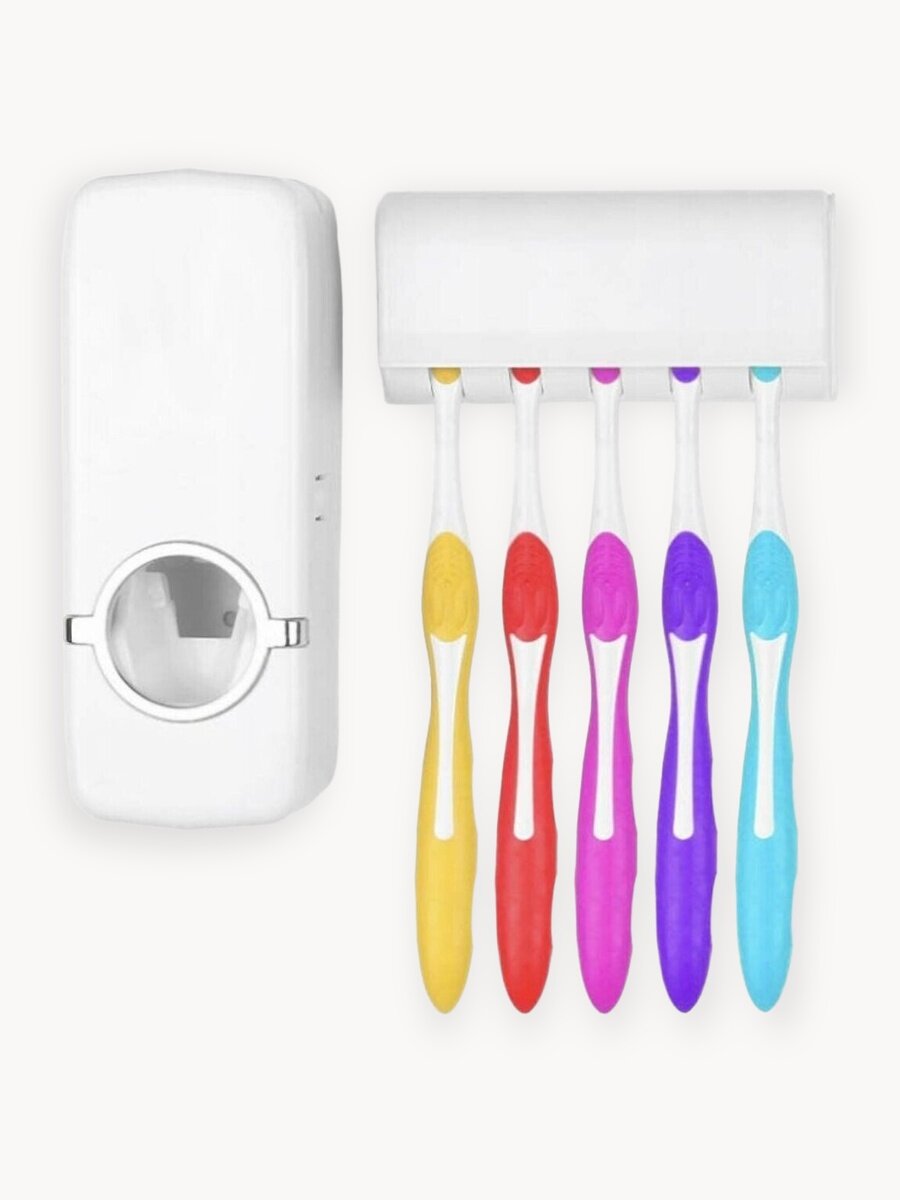 Дозатор для пасты, с держателем для зубных щеток, настенный, белый