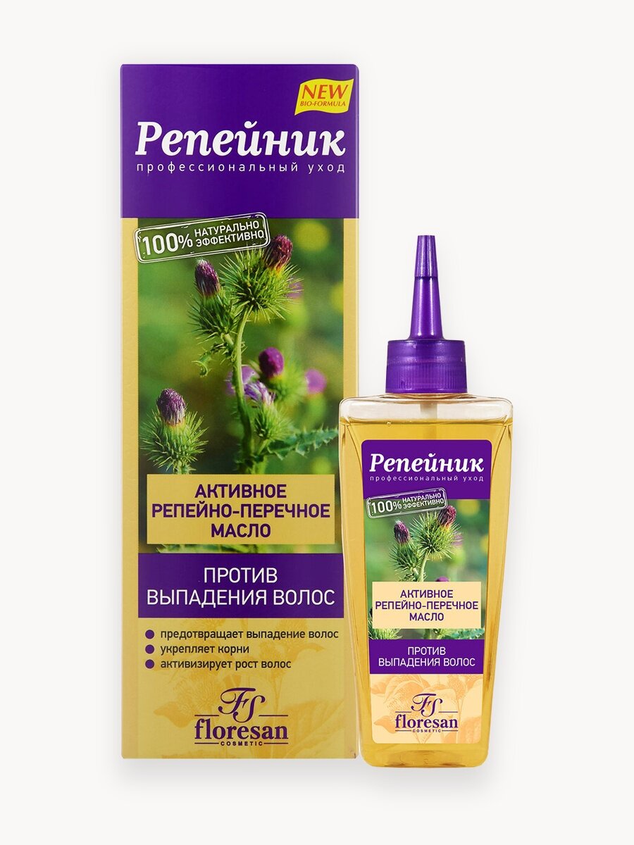 Средство против выпадения волос Floresan масло Активное репейно-перечное 100мл