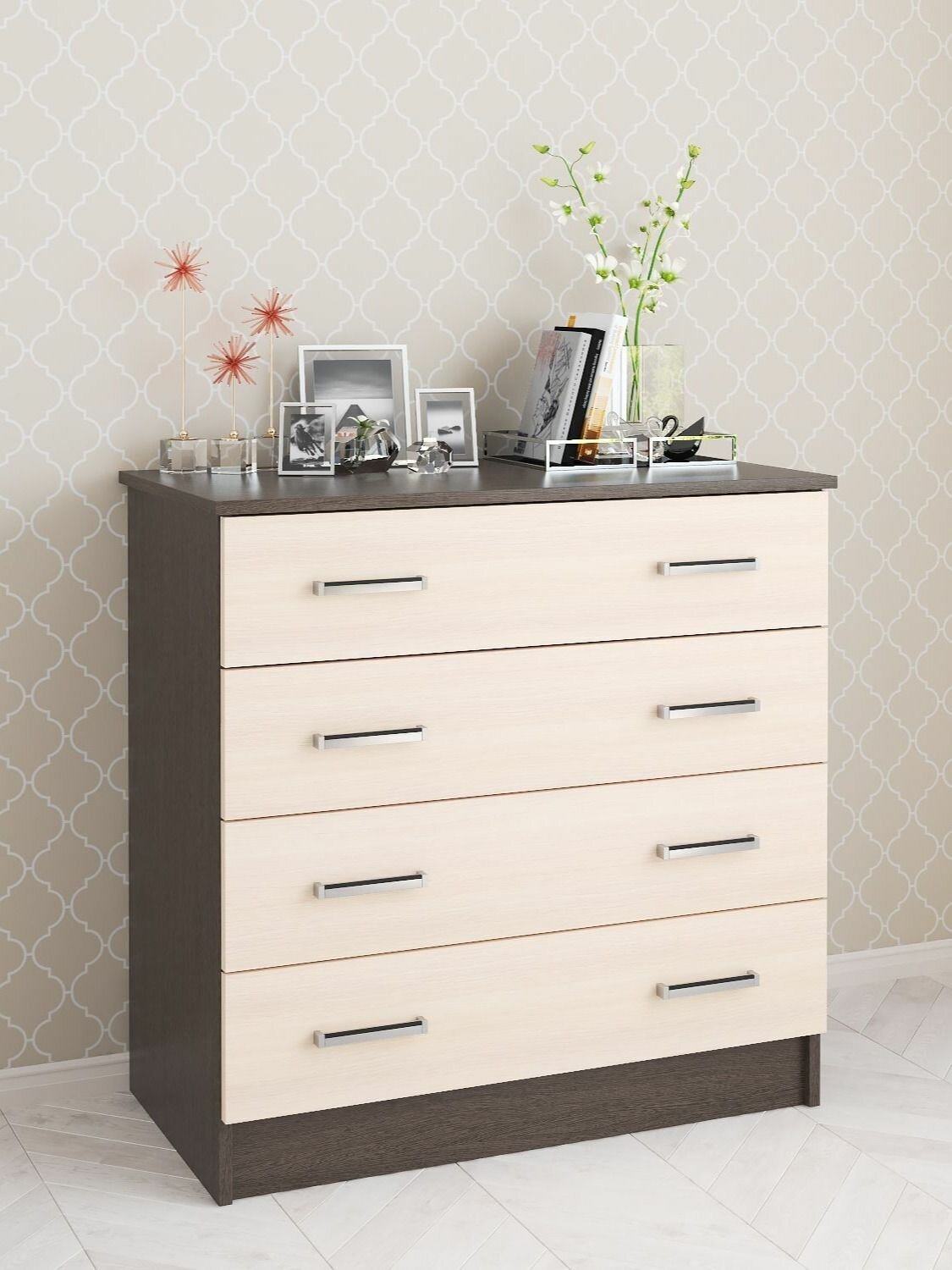 Комод Катрин-3 с 4-мя ящиками 81х82х43см венге/дуб молочный