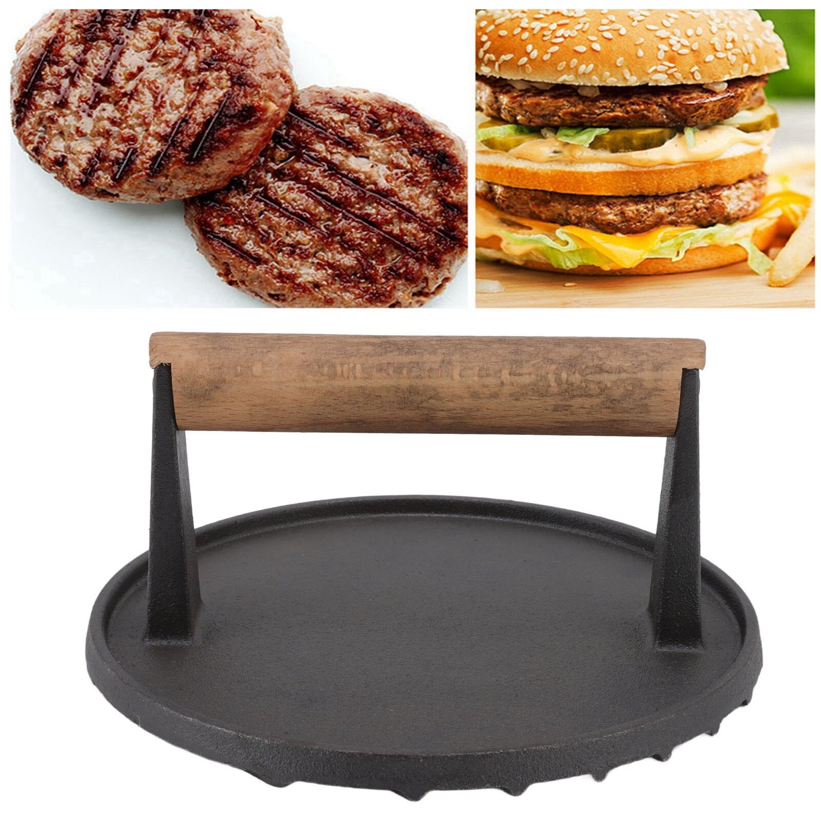 Чугунный пресс для гриля, круглый, сверхмощный, 3 фунта, предотвращает ожоги, пресс для гамбургеров с ручкой для кухни