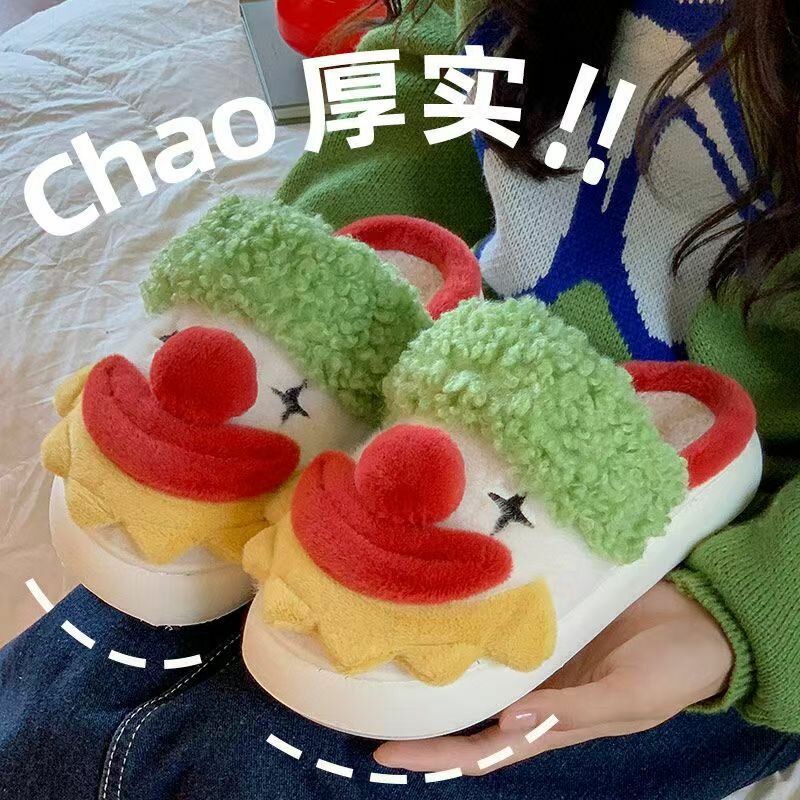 MOOCIE Мягкие хлопковые тапочки-клоуны, новые модные женские туфли с мехом, мягкие, на толстой подошве, нескользящие, зимние домашние тапочки из хлопка, теплые бахилы