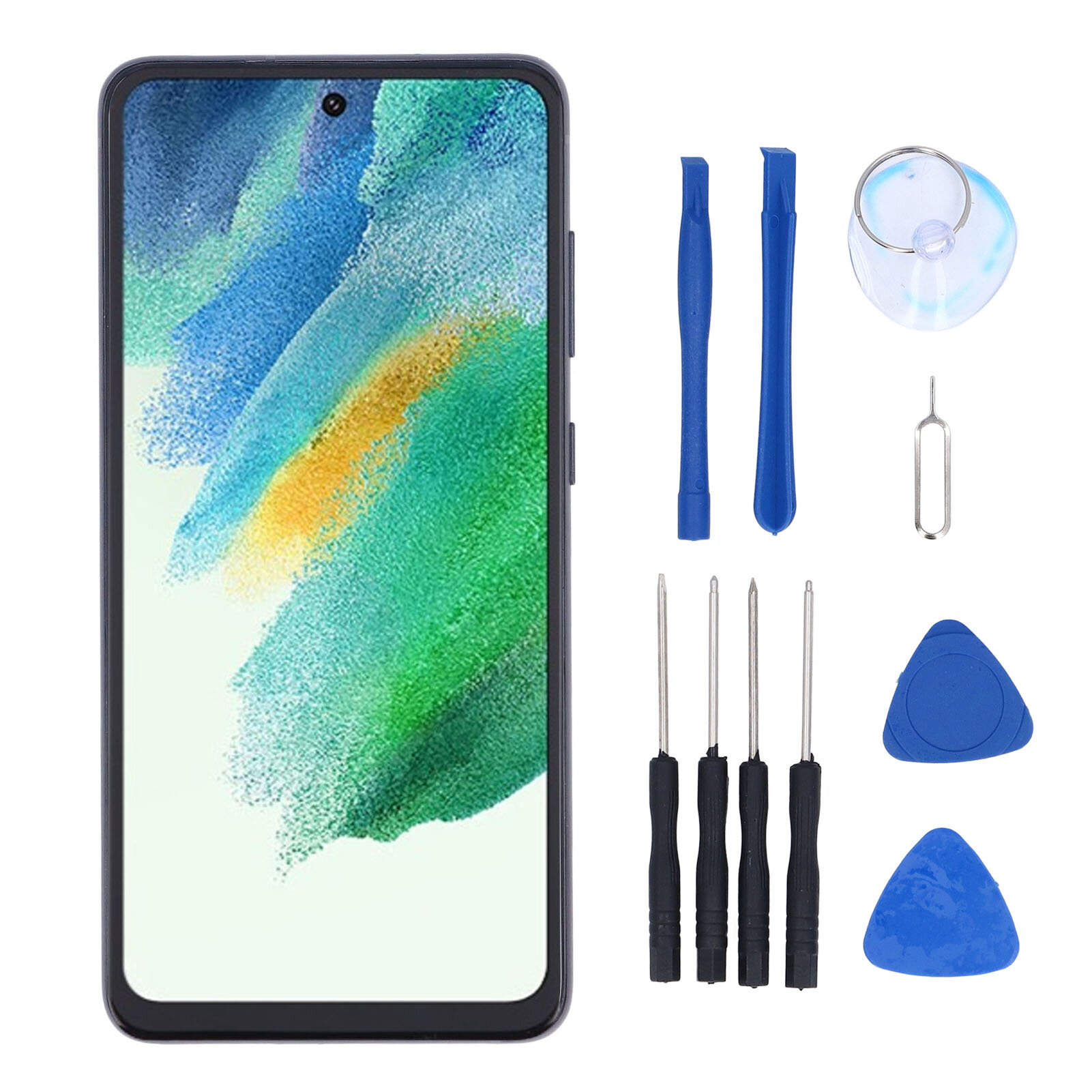 Замена сенсорного экрана для телефона Galaxy S21 FE 5G SM G990B: TFT-дисплей, сенсорный экран, дигитайзер в сборе с рамкой и инструментами для ремонта.
