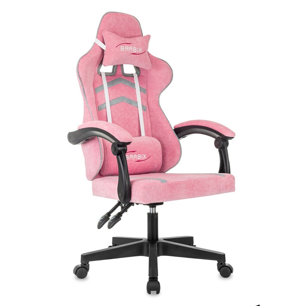 Кресло компьютерное BRABIX 'Shooter GM-123', 2 подушки, ткань, розовое/серое, 533213