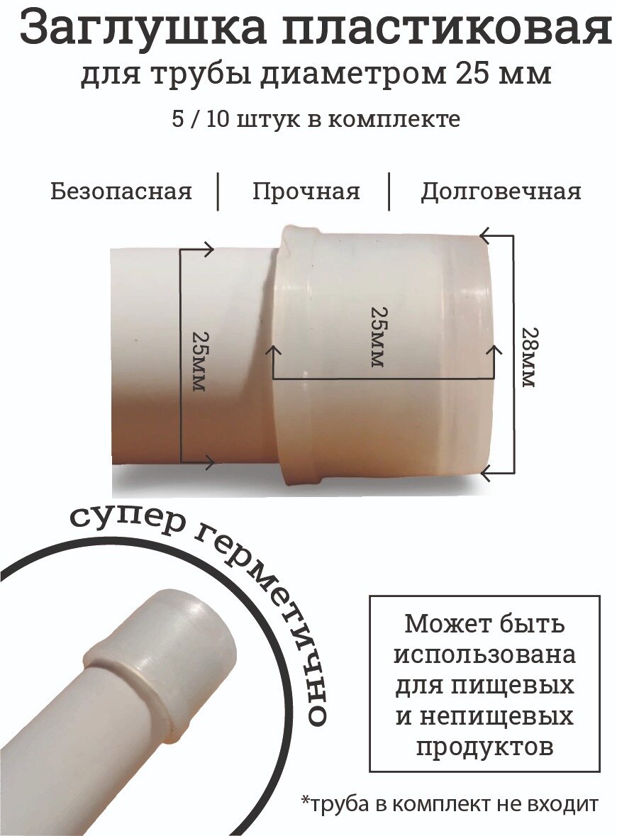Заглушка пластиковая 5 штук для труб 25 мм для систем поения и полива