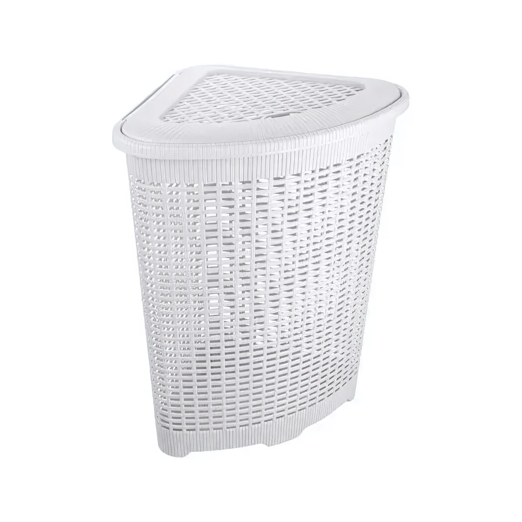 Корзина для белья угловая 50л с крышкой, пластик, 39.5х39.5х59.5см, белый