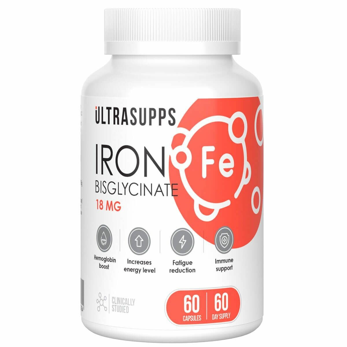 Железо 18 мг, 60 капсул UltraSupps капсулы массой 325 м / БАД витамины для женщин для роста волос