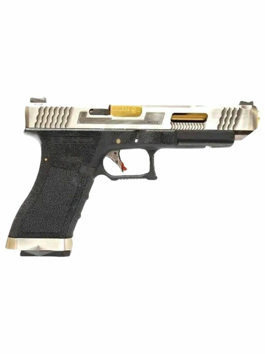 Пистолет WE Glock-34 G-Force, чер рамка, хром слайд, золот. ствол