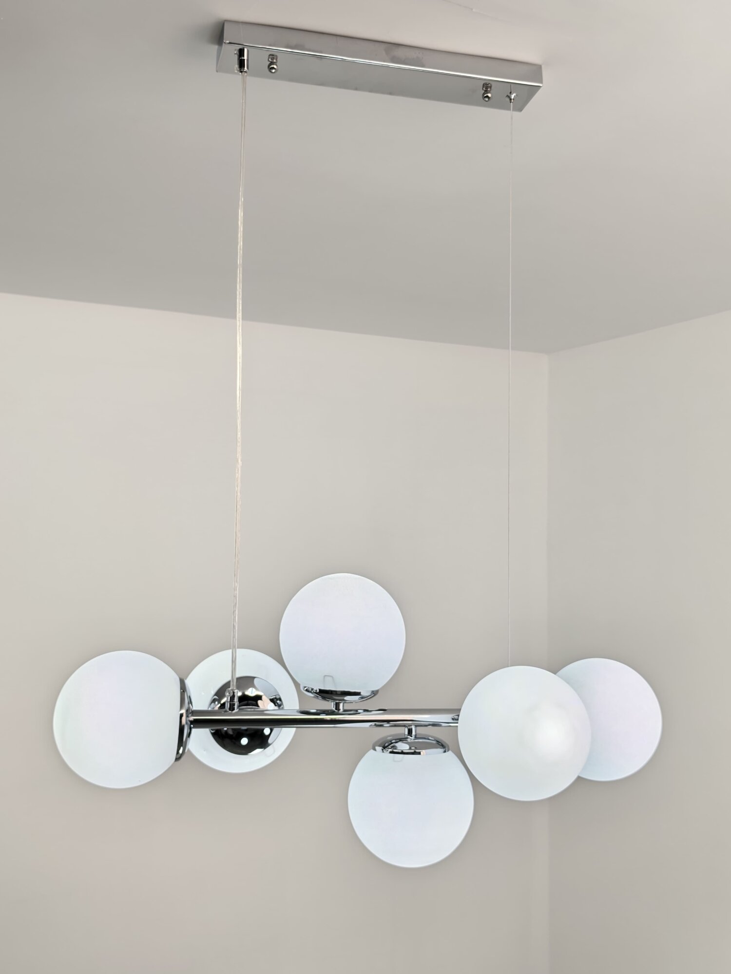 Люстра подвесная на потолок шар стекло (23750-6B)-хром, LUCETY, площадь освещения 20 кв. м.