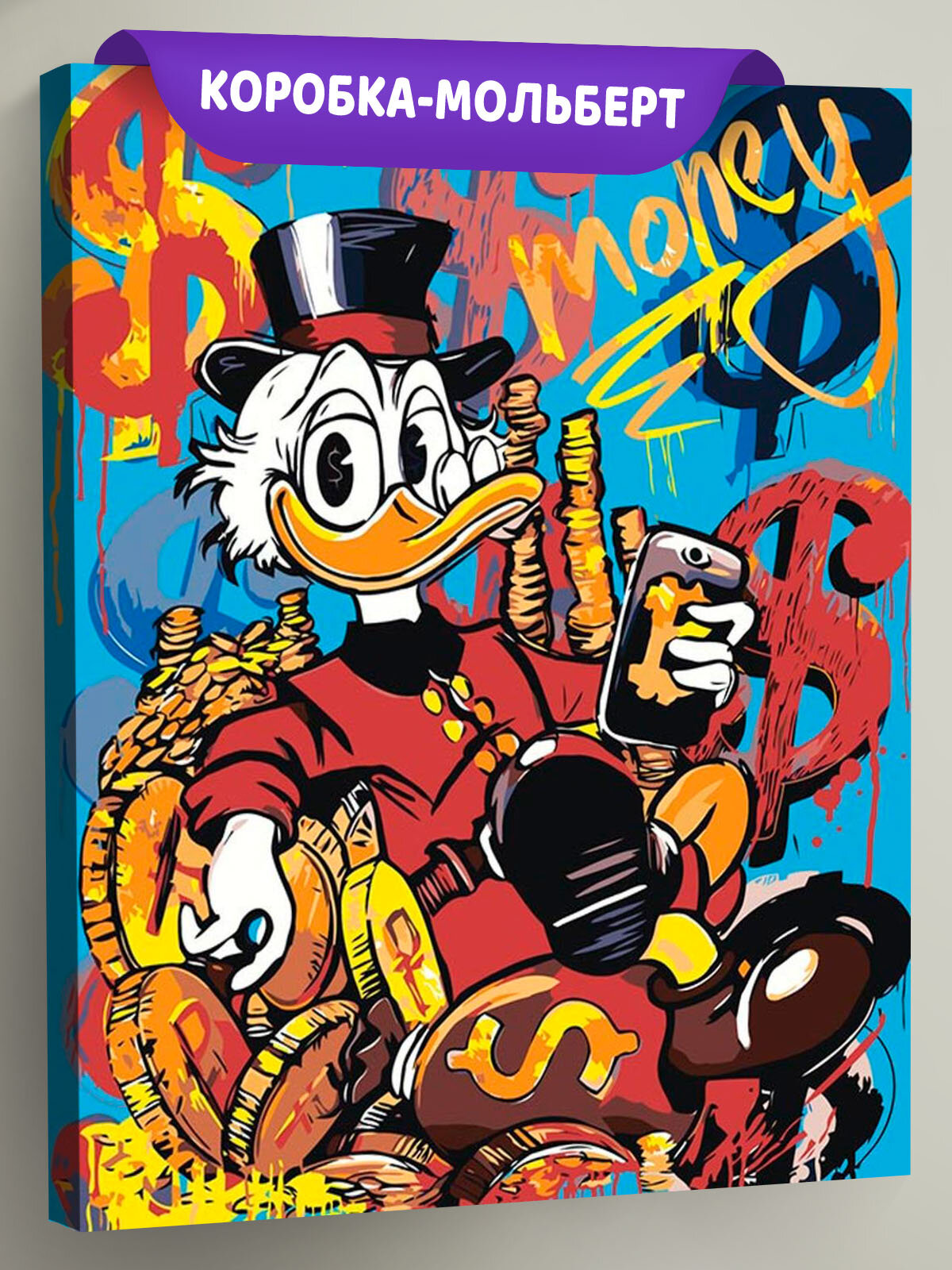 Картина по номерам на холсте с подрамником "Скрудж МакДак и деньги 5" на холсте с подрамником, Раскраска 40x50 см