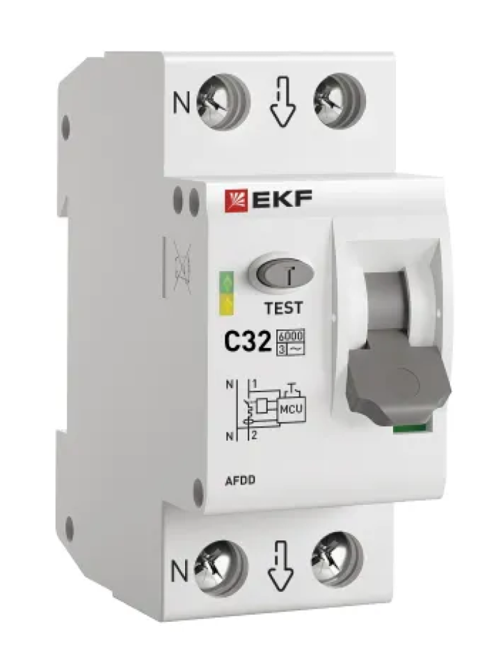Устройство защиты от дугового пробоя EKF / ЕКФ PROxima c автоматическим выключателем, двухполюсное, в пластиковом корпусе, серый, 32А, 6кА 230В, IP20 / электрика