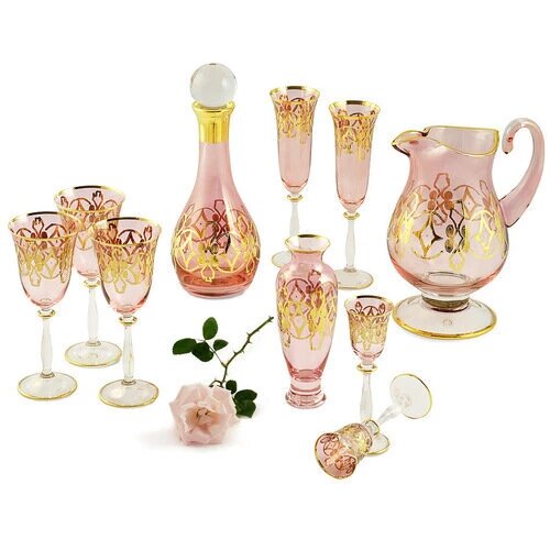 VENEZIA Графин 1 л. H33 см, хрусталь розовый/декор золото 24К