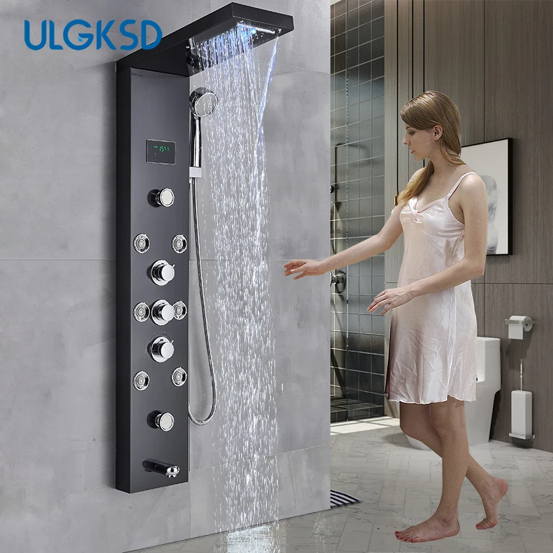 Светодиодный свет душевая панель водопад дождь цифровой дисплей душ кран комплект SPA ванная комната колонка кран систем