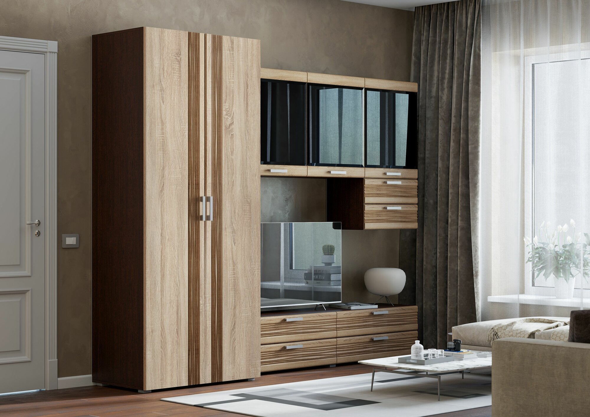 Гостиная Асти Вариант №5 (Дуб Сонома, Венге) (Миф)