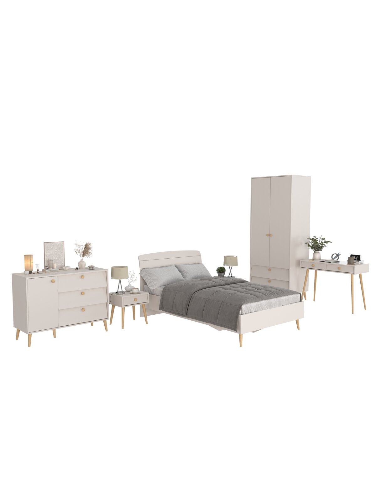 Спальный гарнитур Афина с кроватью 1200, кашемир серый, 6 предметов мебели